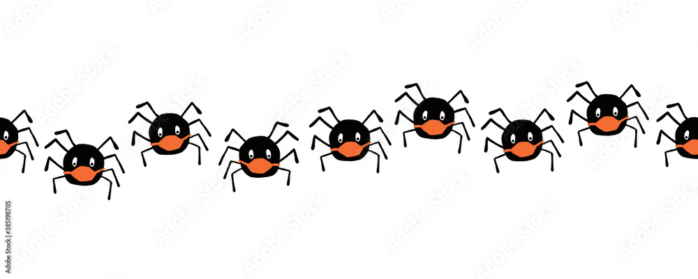 Coronavirus Halloween Spiders seamless border. Repeating Halloween 2020 ...