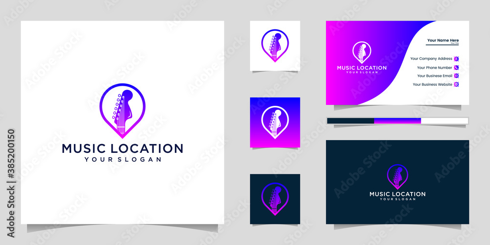 Music location logo design, music pin and guitar logo design, and ...