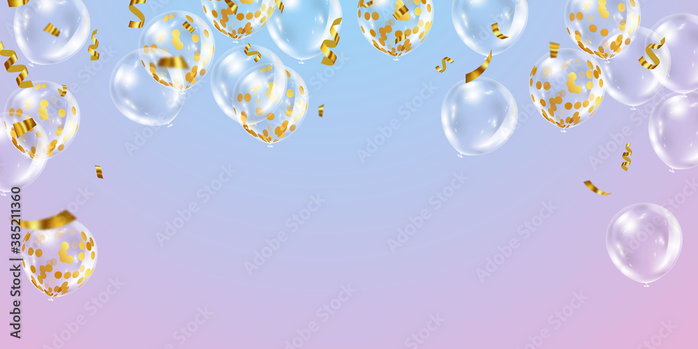 Celebration party banner with Gold balloons Clear white transparent ...