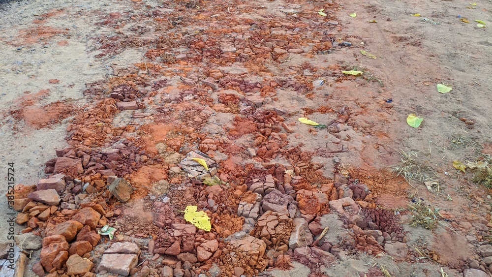 Red floor tiles on a public street.Old stone paved street texture.Red ...