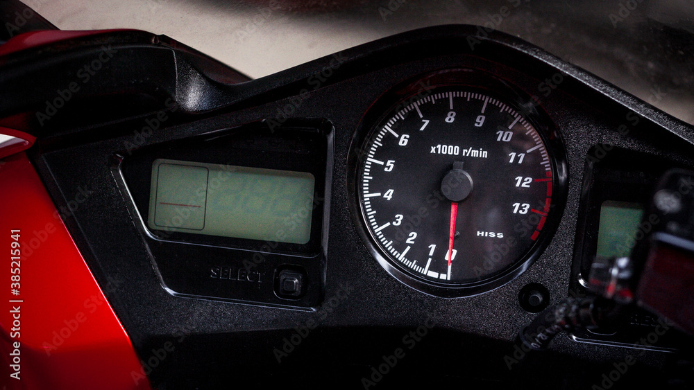 Modern electronic speedometer and pointer tachometer with indicators ...