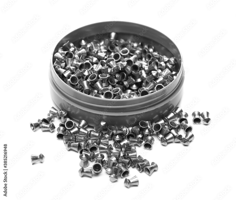 Air rifle lead pellets, ammo with metal container, box packaging ...