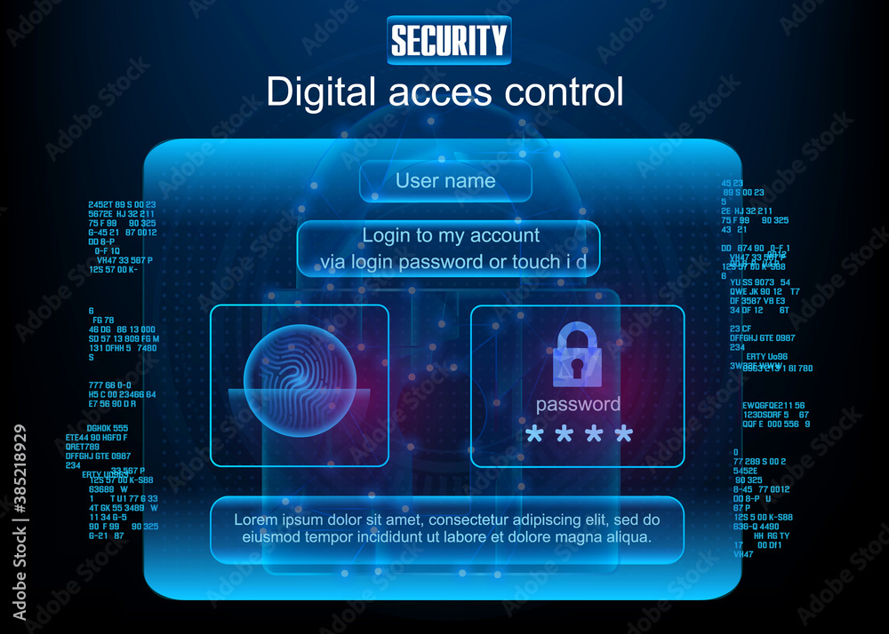User interface for login. Holographic login window with password or ...