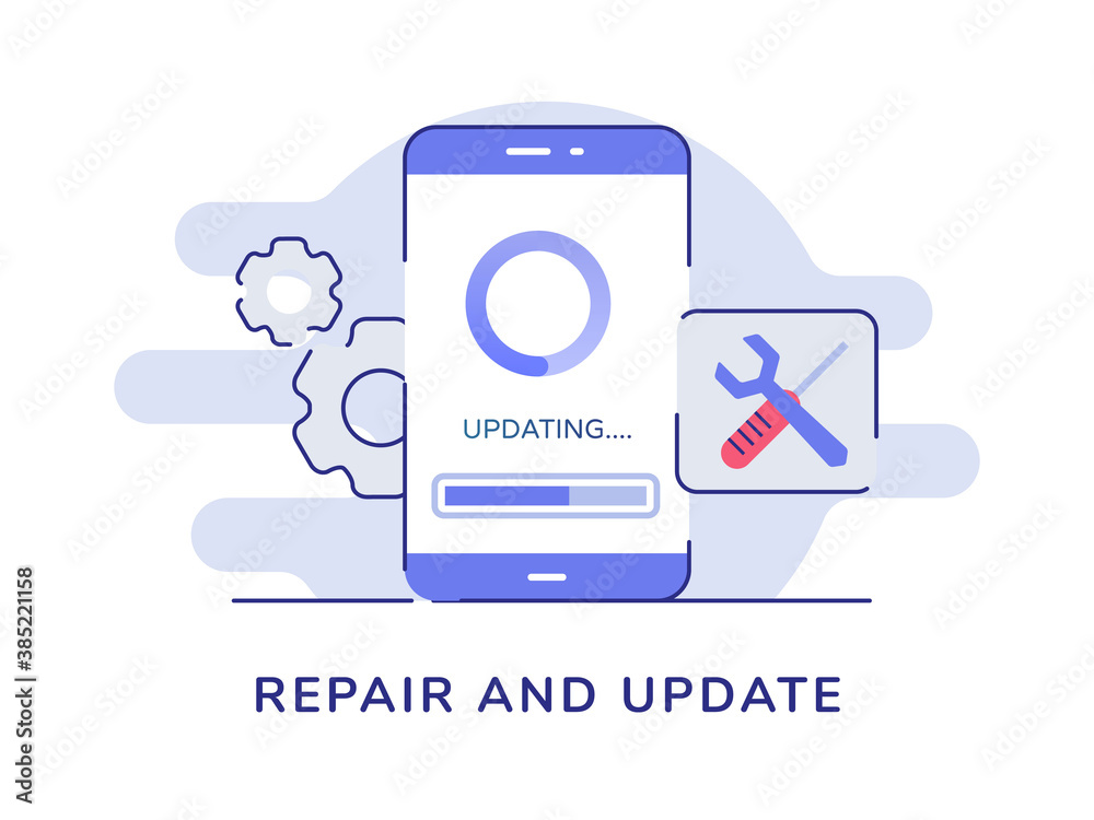 Repair and update concept updating process loading on smartphone screen ...