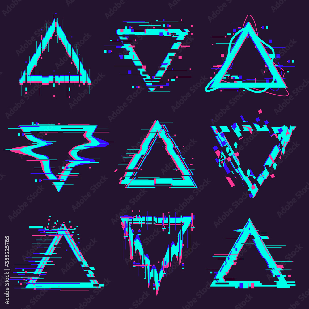 Triangle glitch frames. Distortion geometry noise defect frame, dynamic ...