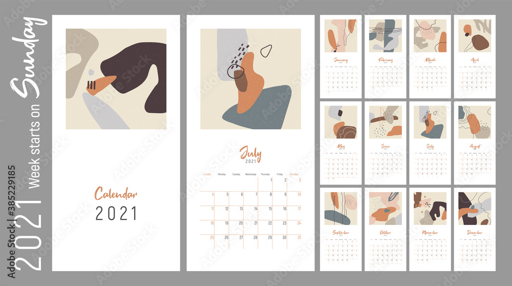 Wall сalendar 2021. Week starts on Sunday. Monthly Wall Calendar 2021 ...