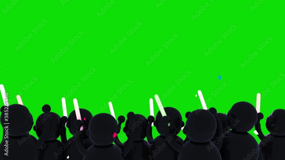 Looped cheering crowd with falling confetti on green screen background ...