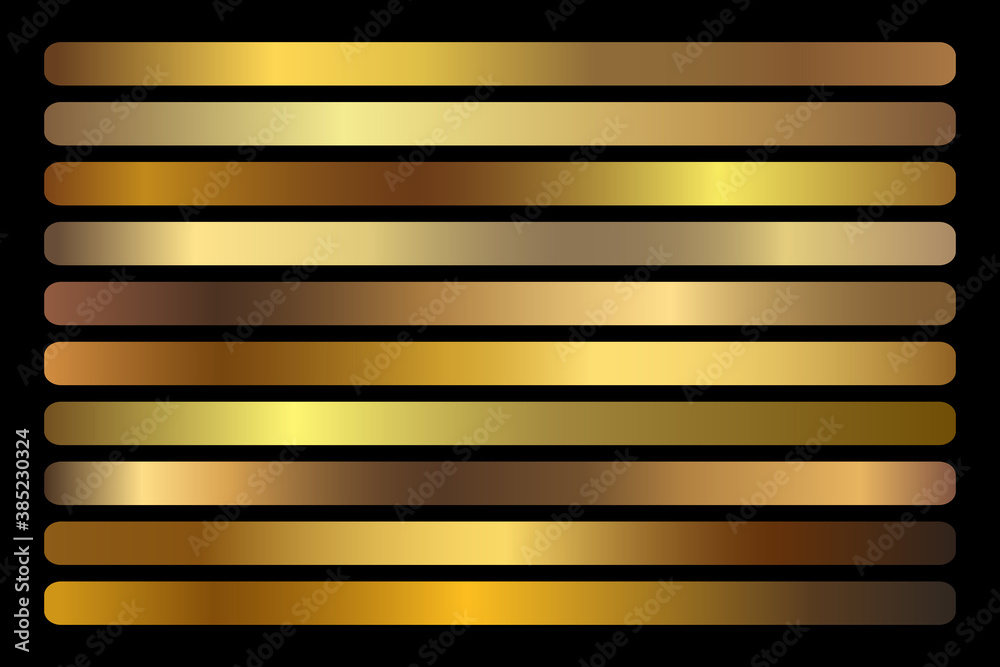 Gold Gradient vector set. Shiny, elegant golden, bronze, copper ...