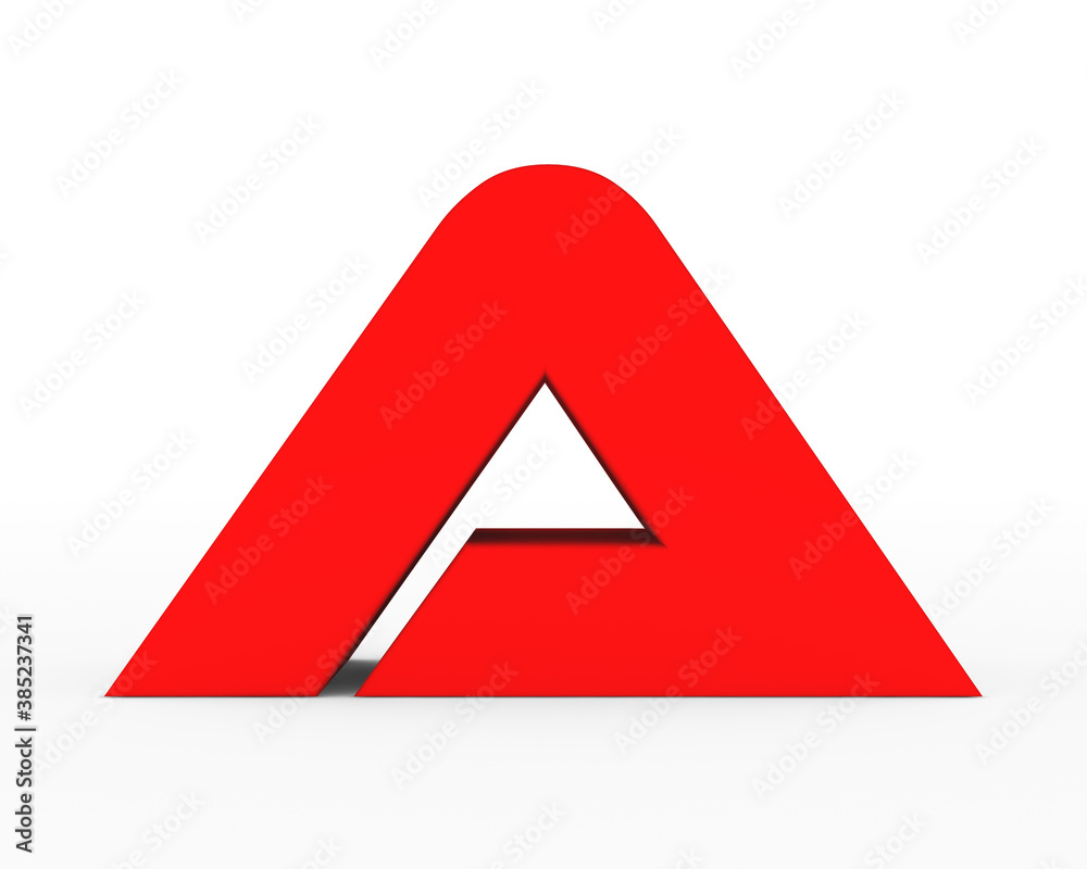 Letter A - red futuristic 3d font standing isolated on white background ...