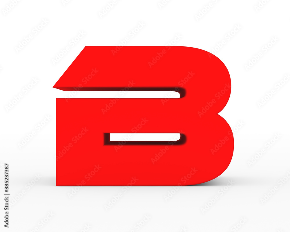 Letter B - red futuristic 3d font standing isolated on white background ...
