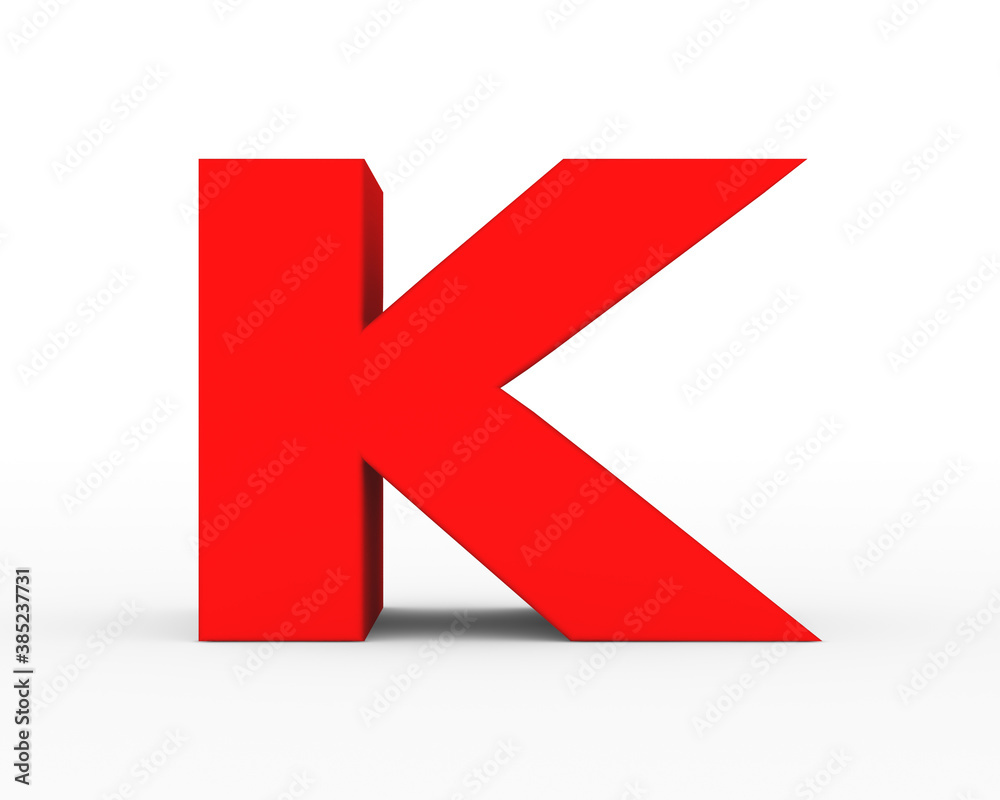 Letter K - red futuristic 3d font standing isolated on white background ...