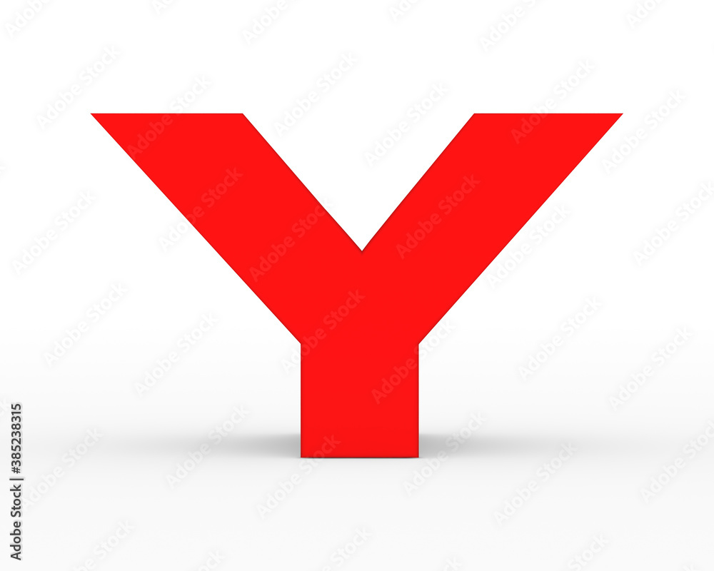 Letter Y - red futuristic 3d font standing isolated on white background ...