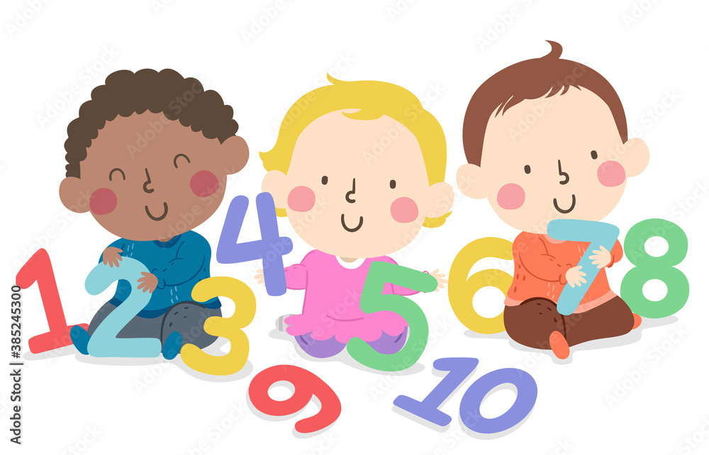 Kids Toddlers Play Numbers Illustration Stock Vector | Adobe Stock