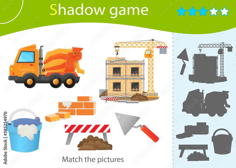Shadow Game for kids. Match the right shadow. Color image of build of ...