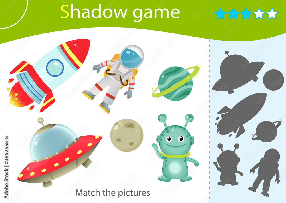 Shadow Game for kids. Match the right shadow. Color image of astronaut ...