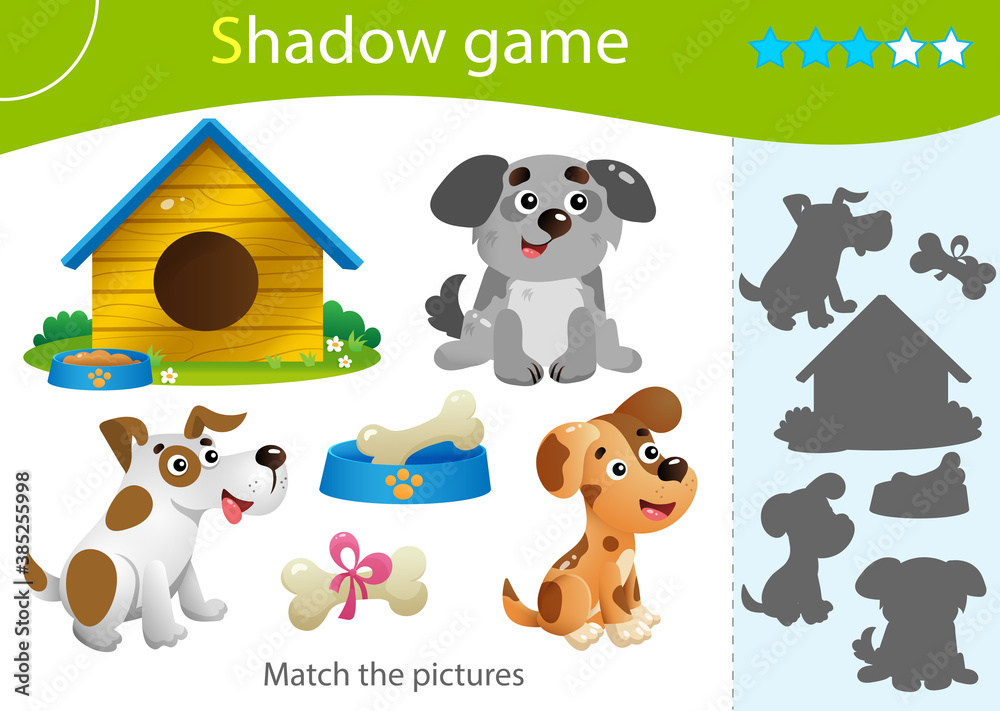 Vetor de Shadow Game for kids. Match the right shadow. Color image of ...