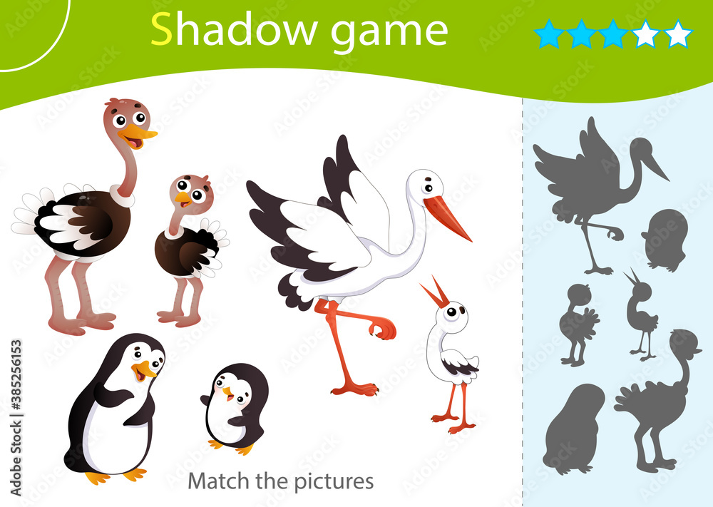 Shadow Game for kids. Match the right shadow. Color images of animals ...