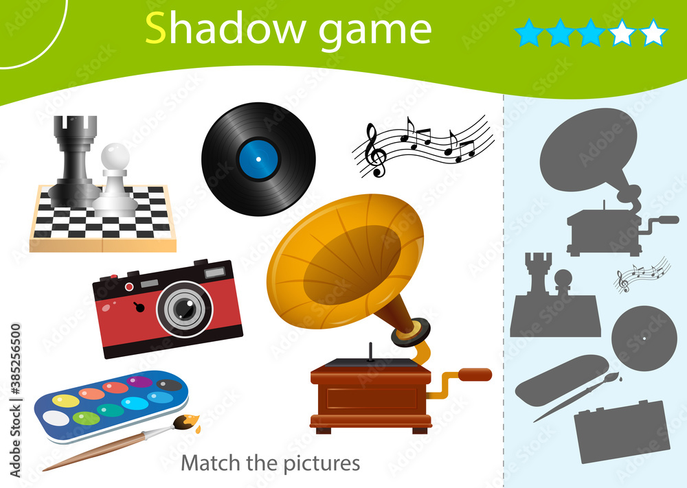 Shadow Game for kids. Match the right shadow. Color image of paints ...
