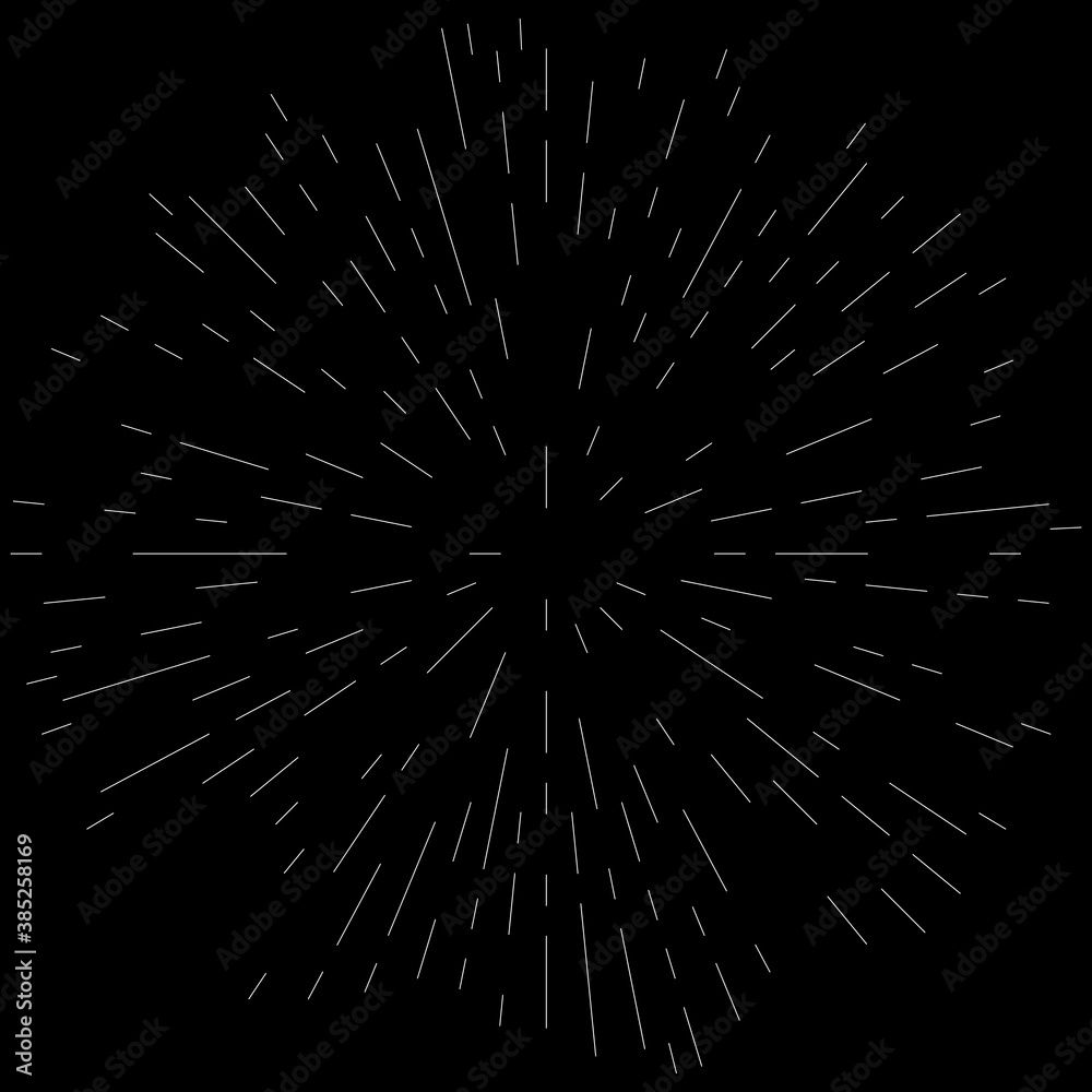 Radial, radiating lines abstract burst element. Concentric whirligig ...