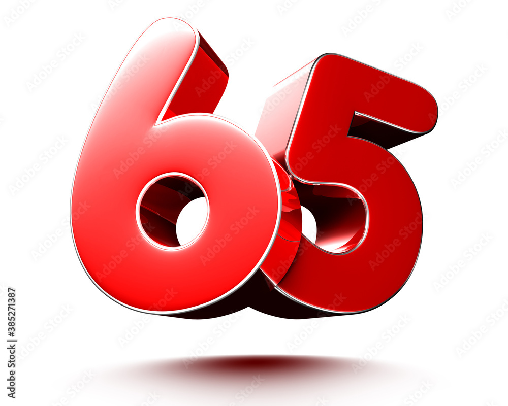 ภาพประกอบสต็อก Red numbers 65 isolated on white background illustration ...
