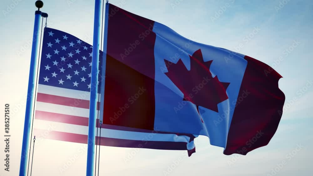 United states and Canada flags showing American friendship, agreements ...