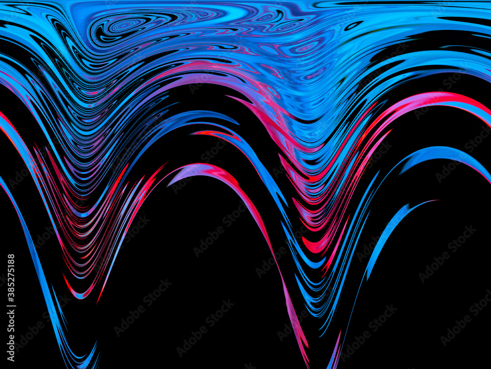 Abstract illustration of red and blue distortion of outer space. Blue ...