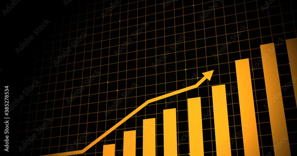 Growing arrow over dot line world map. business graph showing 3d arrow ...