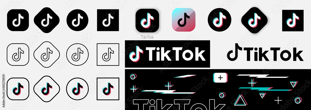 Tik tok set icons. Social media templates design buttons web ...