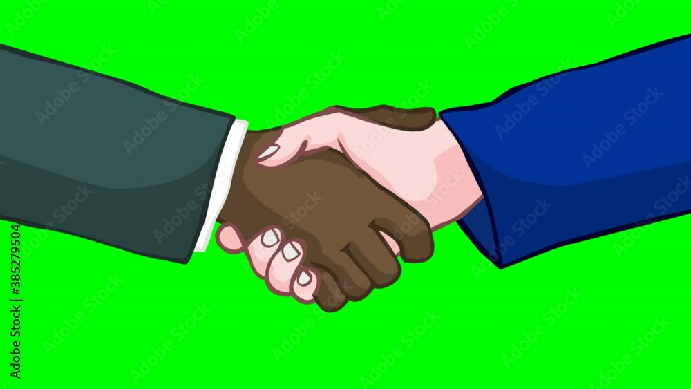 Black and white hands shake hands, loop animation. Agreement, contract ...