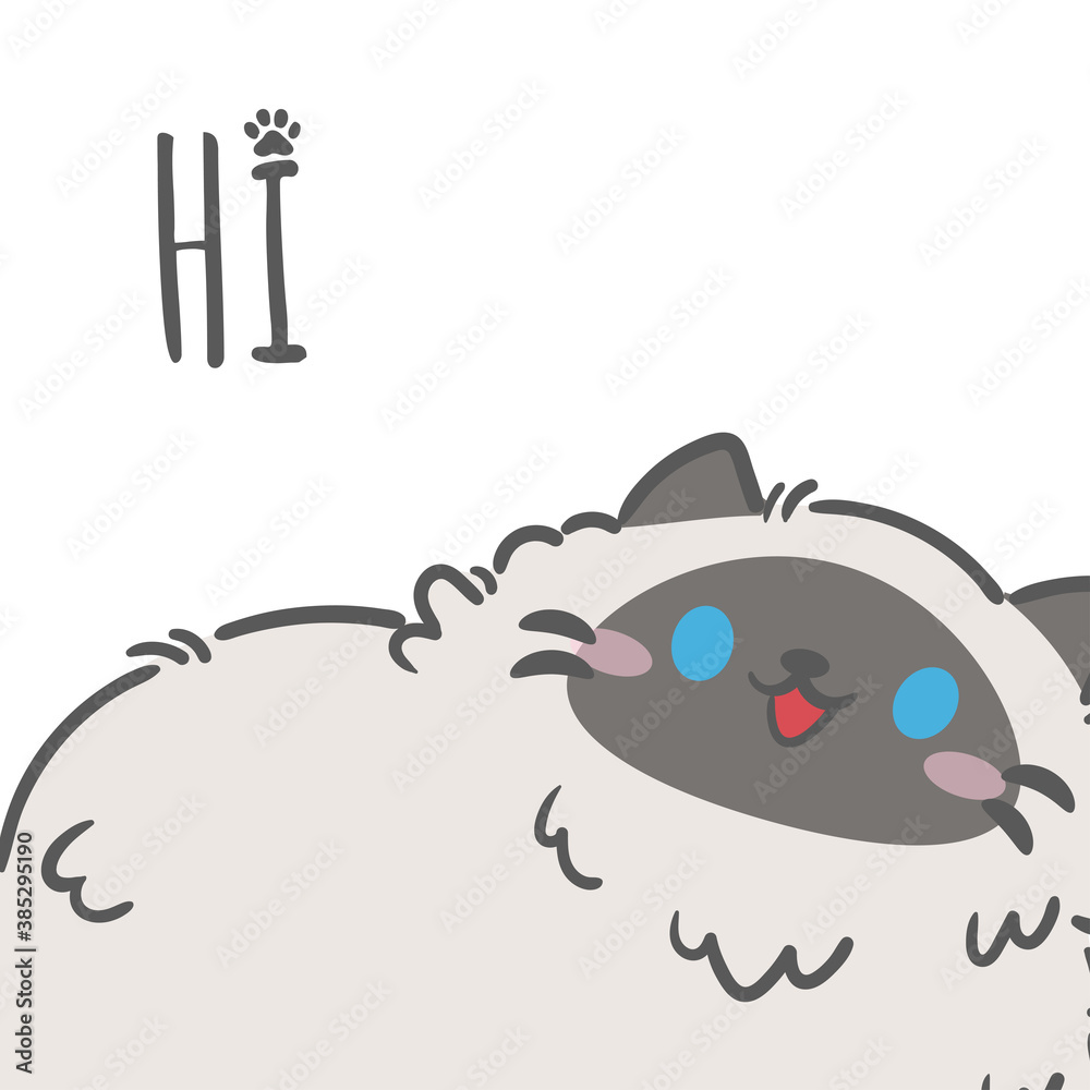 Hand drawn cute cartoon cat with lettering " Hi ". Isolated on white ...