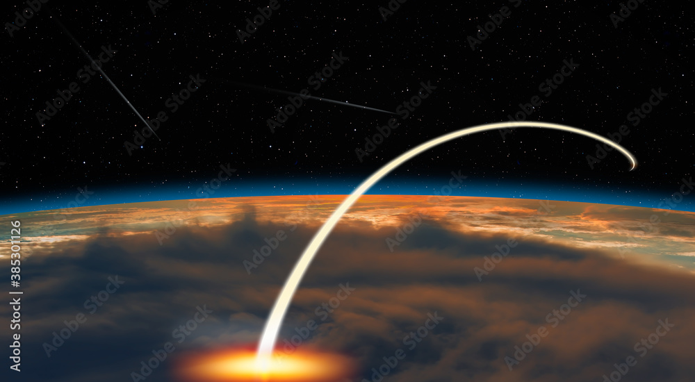 Long exposure night time rocket launch, falling stars in the background ...