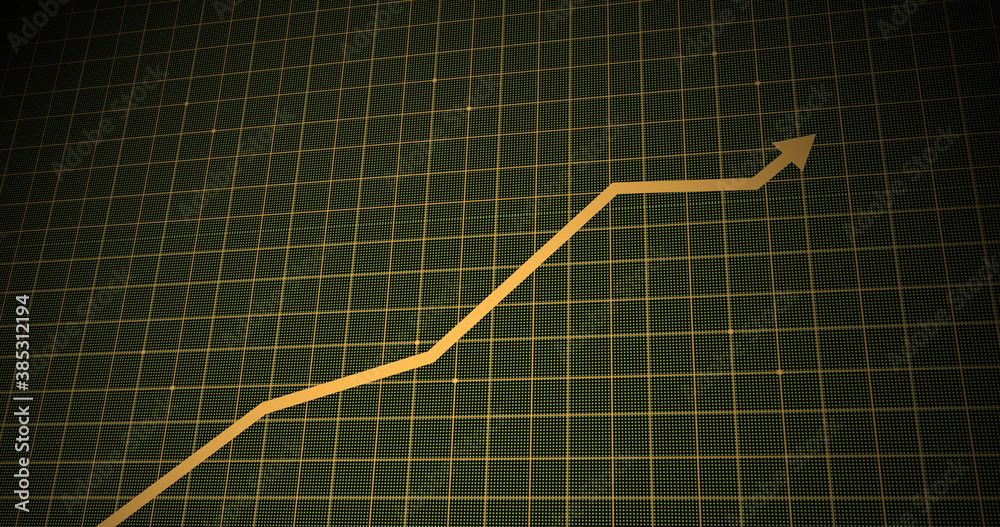 Growing arrow over dot line world map. business graph showing 3d arrow ...