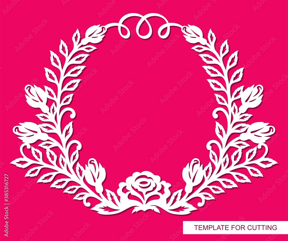 Floral decorative frame made of leaves, twigs, curls, flowers and rose ...