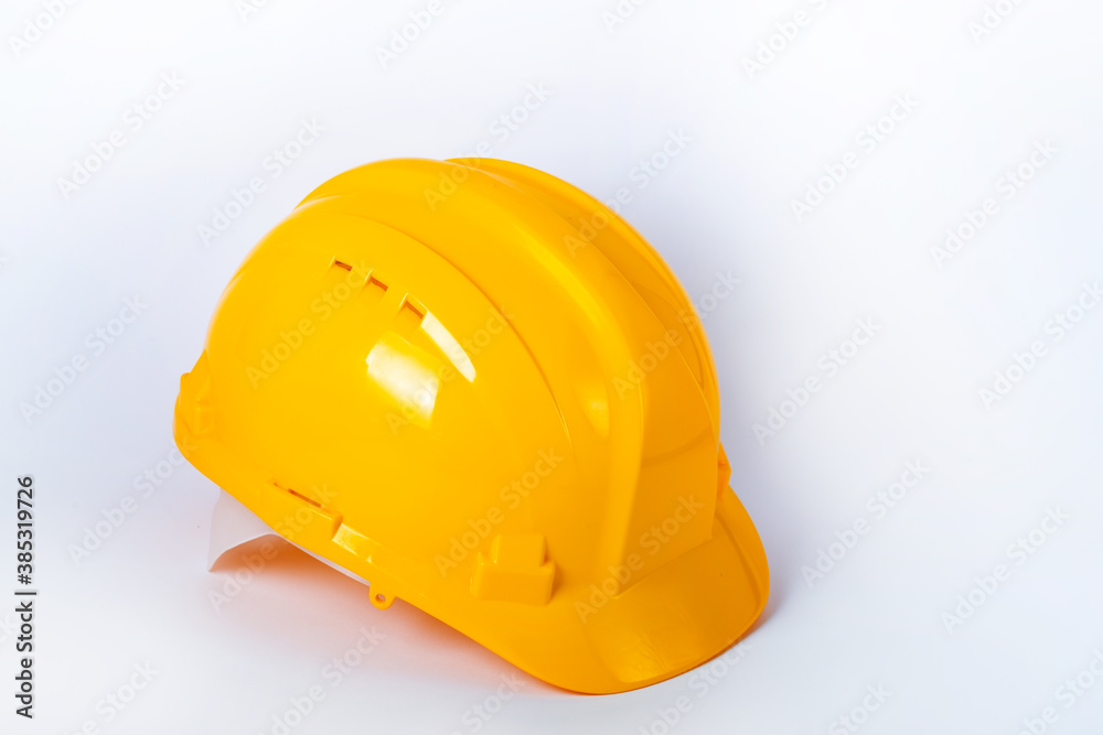 Yellow safety helmet isolated on white background. Industrial workers ...