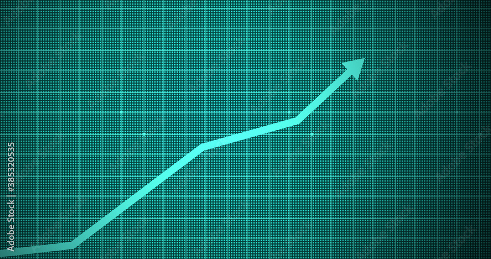 Growing arrow over dot line world map. business graph showing growth ...