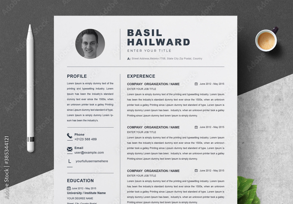 Modern Resume Layout Kit Stock Template | Adobe Stock