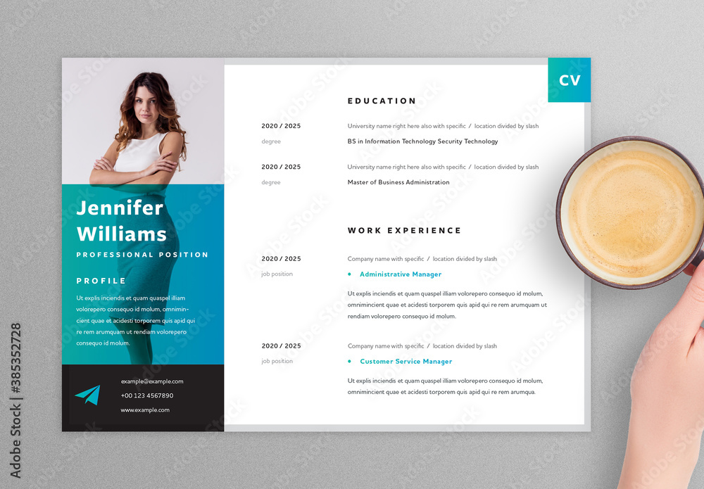 Trendy Horizontal Resume Layout with Teal Accents Stock Template ...