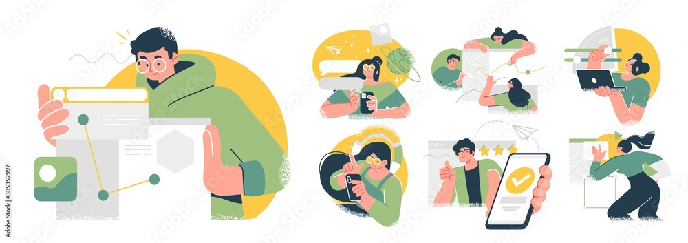 Business Concept illustrations. Collection of scenes with men and women ...