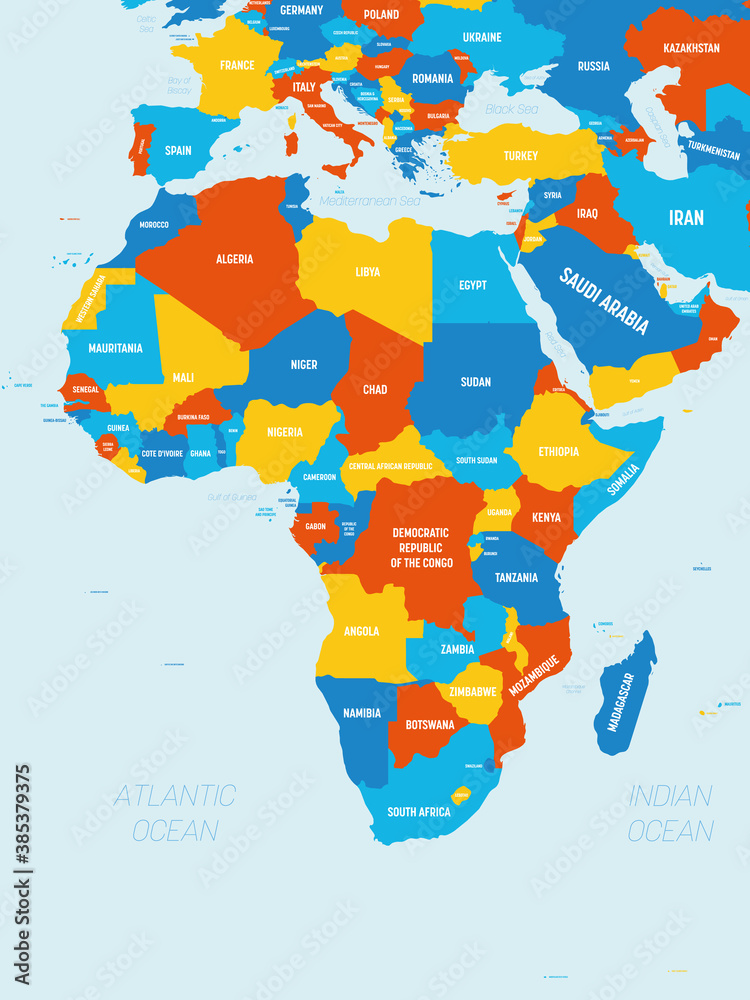 Africa map - 4 bright color scheme. High detailed political map of ...