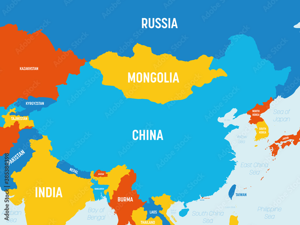 China map - 4 bright color scheme. High detailed political map of China ...