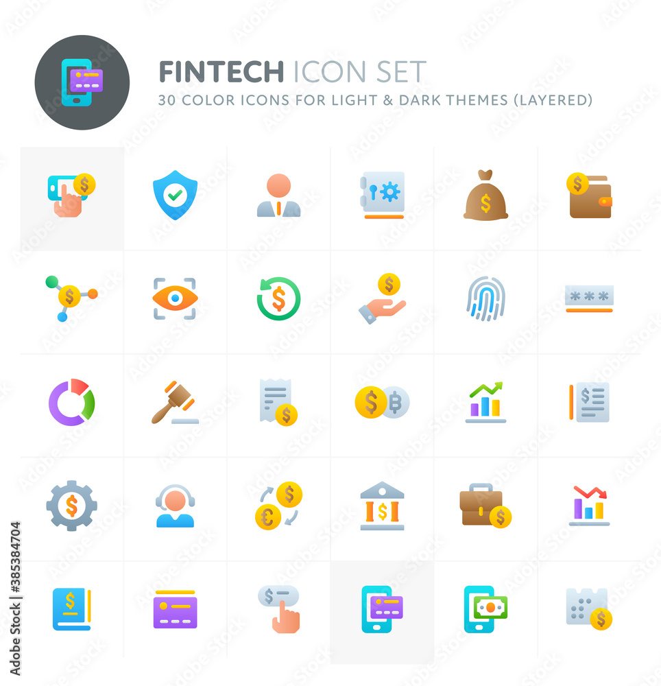 Fintech Vector Icon Set. Fillio Color Icon Series. Stock Vector | Adobe ...