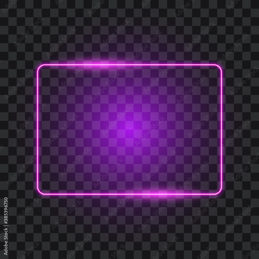 Purple neon rectangle frame, isolated on transparent background, vector ...