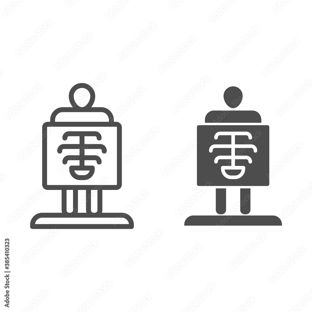 X-ray line and solid icon, Medical tests concept, chest radiography ...
