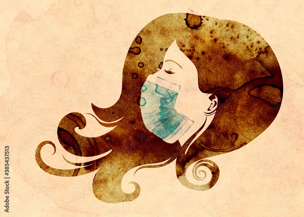 Grunge woman side view in face mask Stock Illustration | Adobe Stock