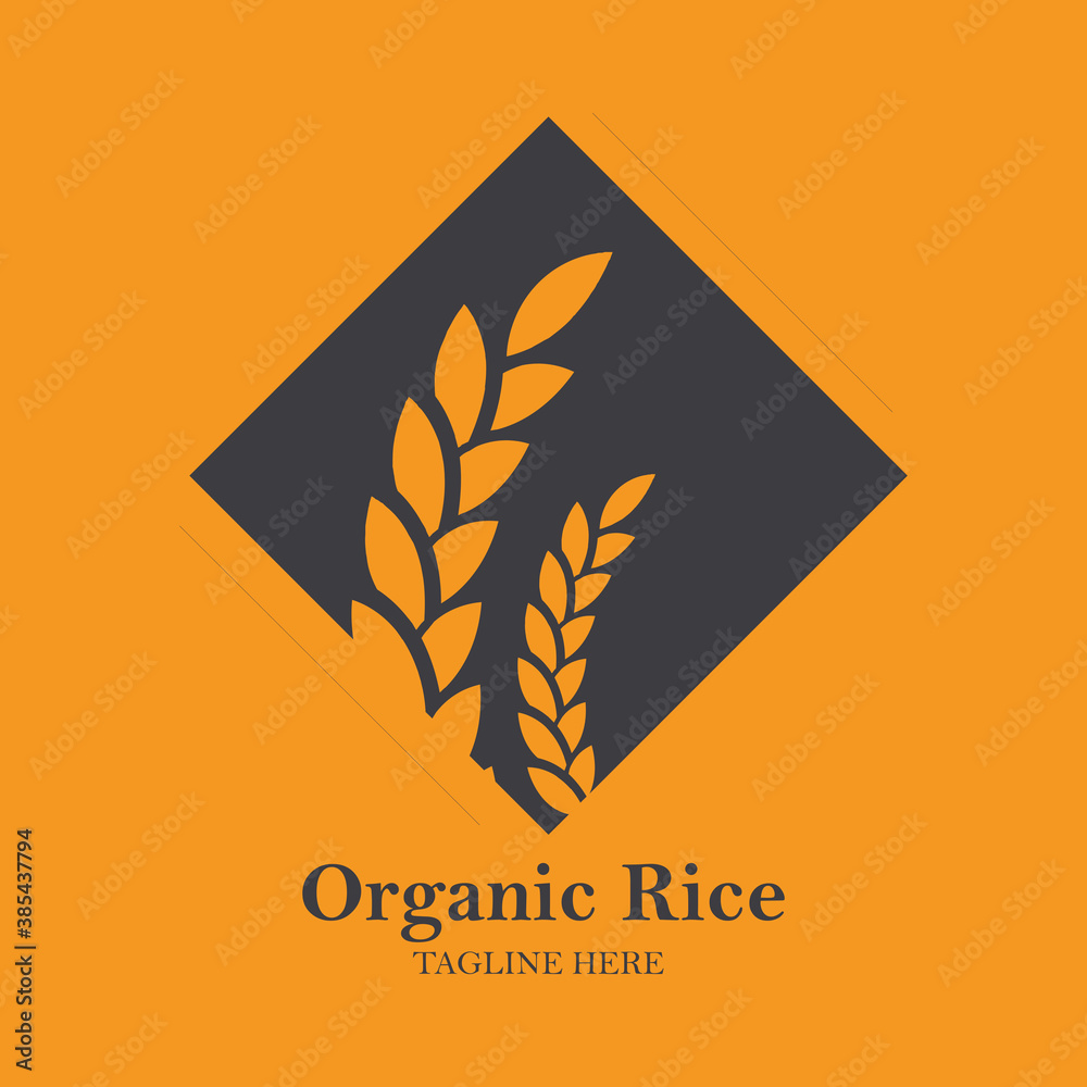 Organic rice logo design illustration. Isolated on orange background ...