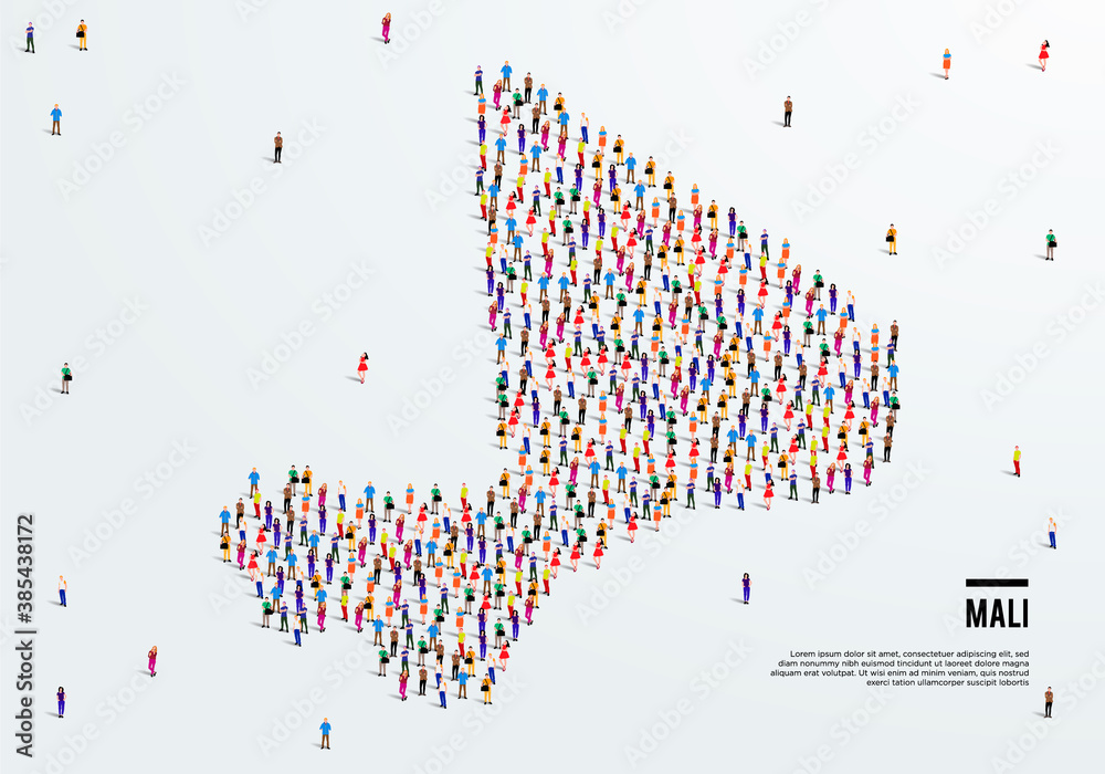 Mali Map. Large group of people form to create a shape of Mali Map ...