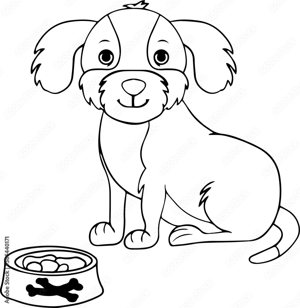Cute vector dog with bone. Puppy character for coloring book pages for ...