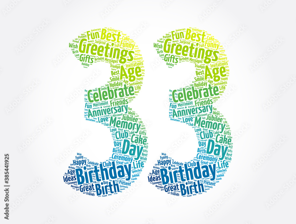Happy 33rd birthday word cloud, holiday concept background Stock Vector ...