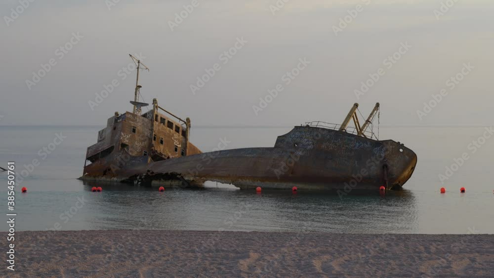 Sunset view of shipwreck in the Gulf of Aqaba off the Saudi Arabian ...