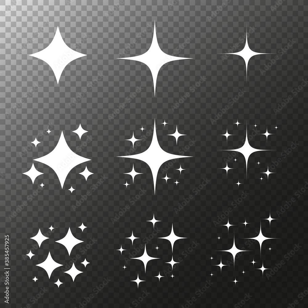 Sparkling black and white symbol vector A set of original sparkling starter icons, a shiny shine ...